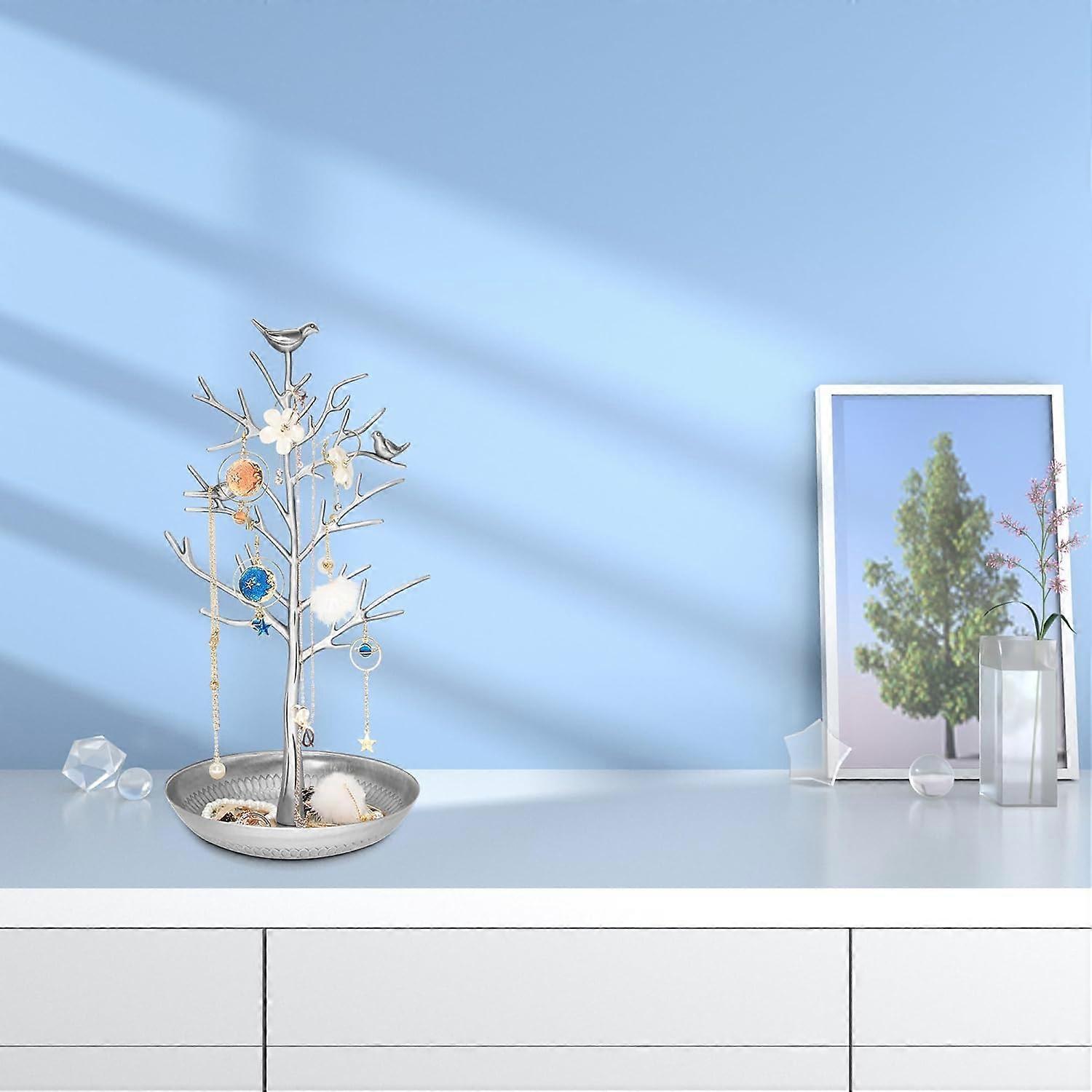 Silver Birds Tree Jewelry Stand Display Earring Necklace Holder ...