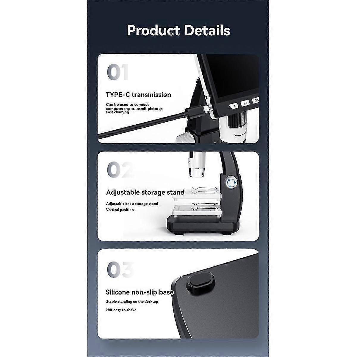 4.3inch Digital Microscope 1000X Magnification USB Coin Microscopio ...