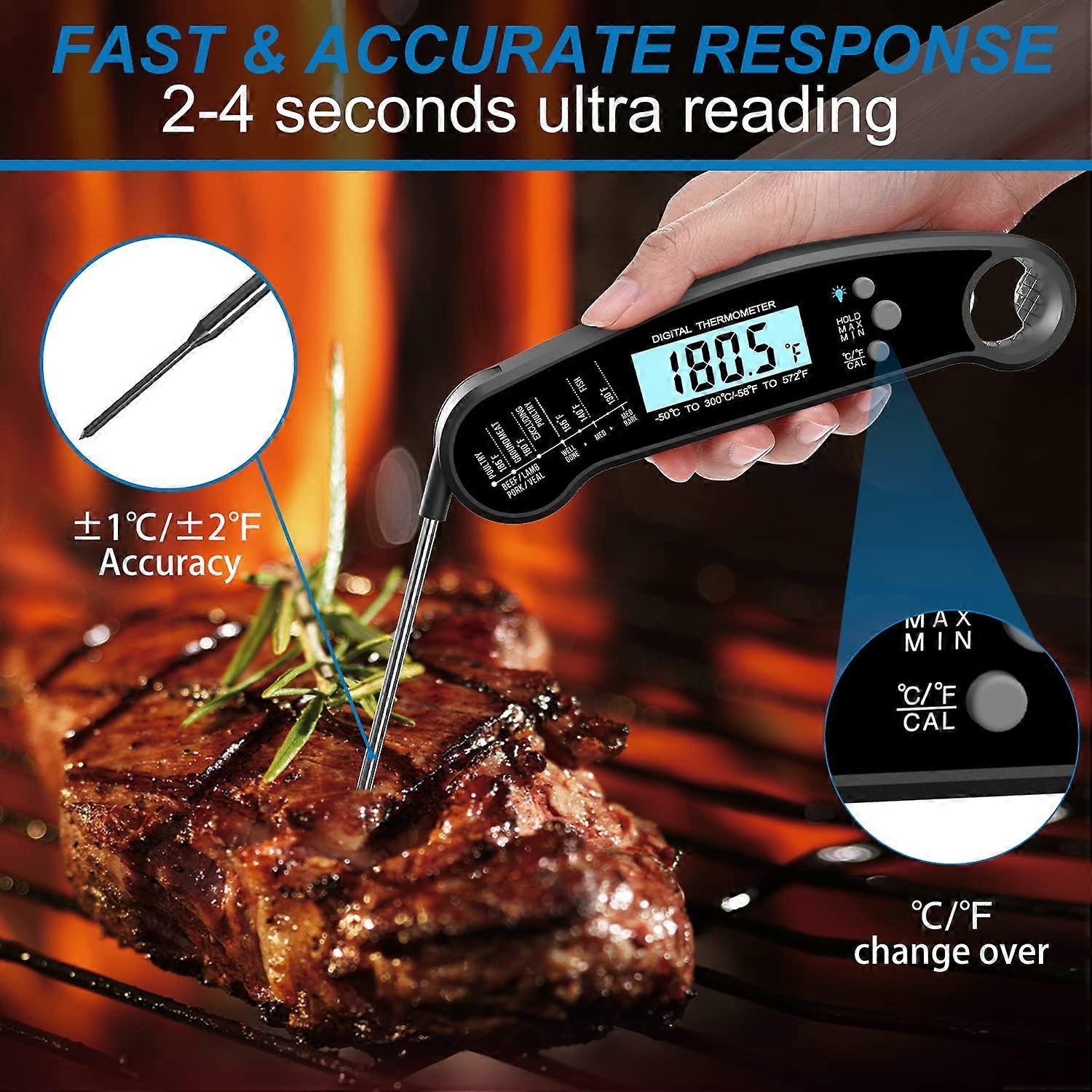 Meat Thermometer with Probe - Instant Read Waterproof Kitchen Digital ...