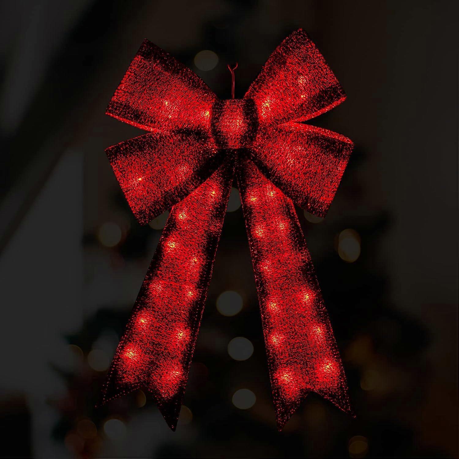 Red Christmas Bows with LED Lights,Christmas Tree Decoration Wreath Bow ...