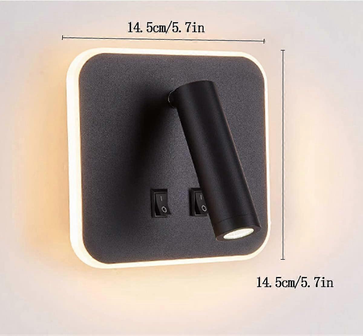Bedside Lamp LED Wall Light with Switch Black 3W+10W (Black Square ...