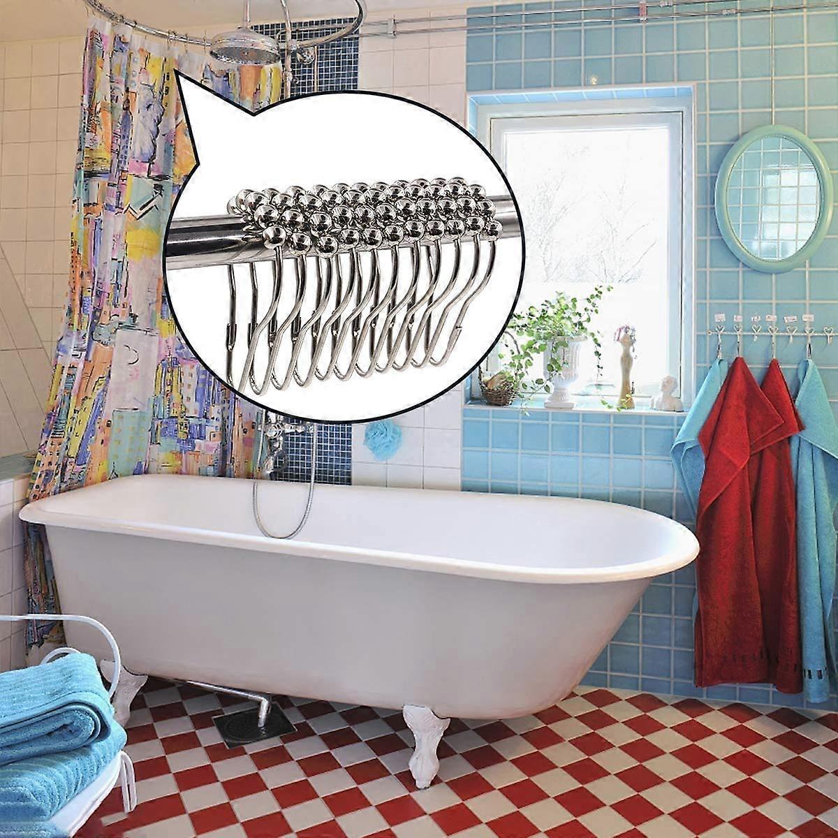 24pcs Shower Curtain Rings Chrome Metal Shower Curtain Hooks with 5 ...