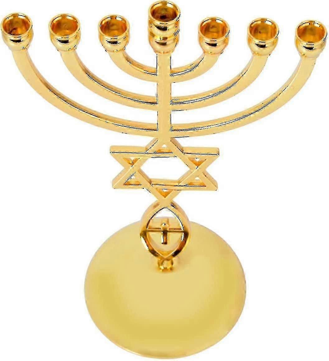 Menorah 7 Branch Gold Plated Star Of David Jewish Candle Holder (21cm ...