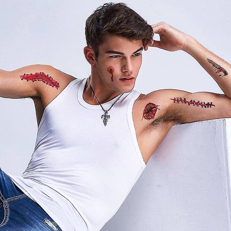 30pcs Temporary Tattoos Stickers Horror False Wound Scar Sticker Prank ...