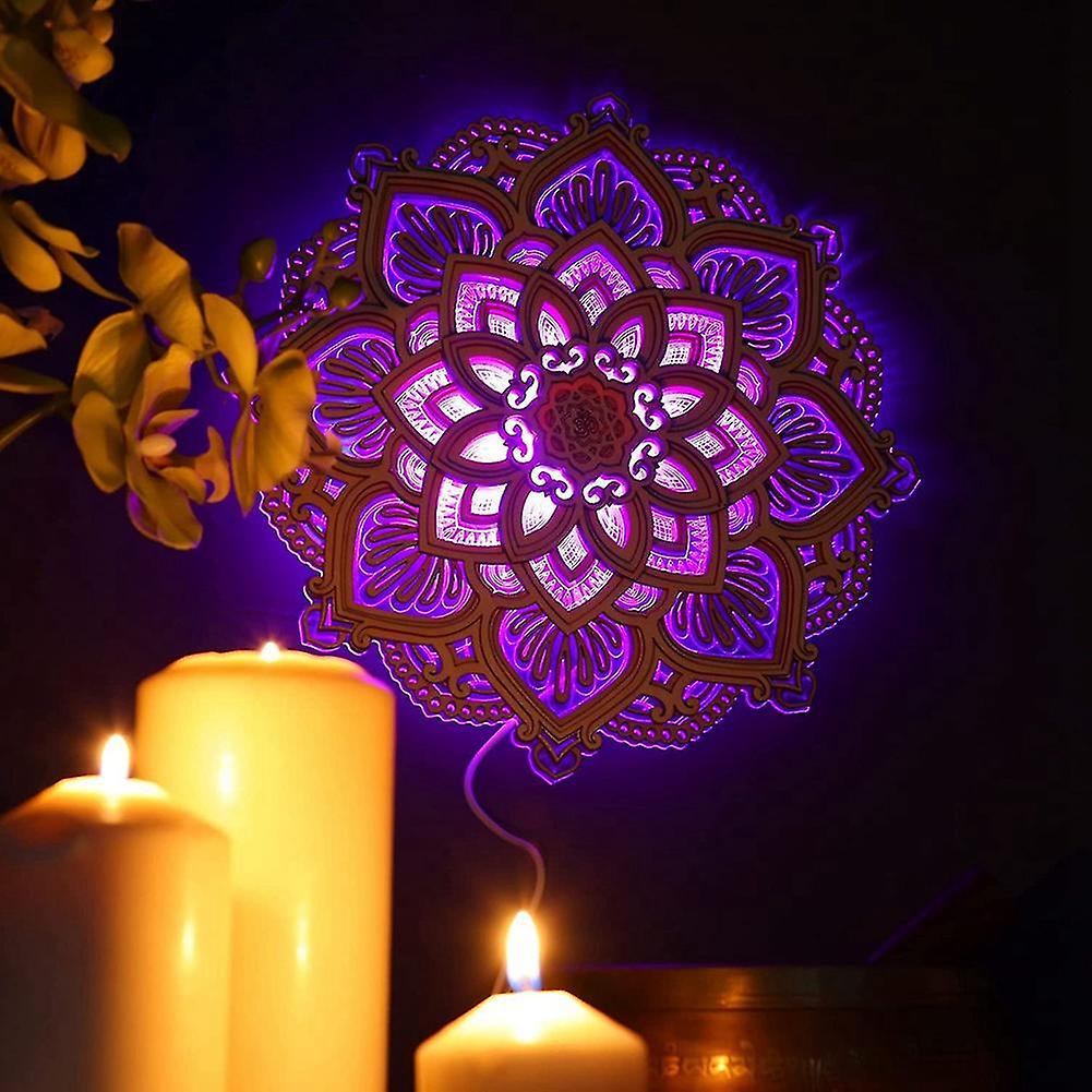 Led Night Light Modern Wall Decor With Usb Ports Elegant Wooden Mandala ...