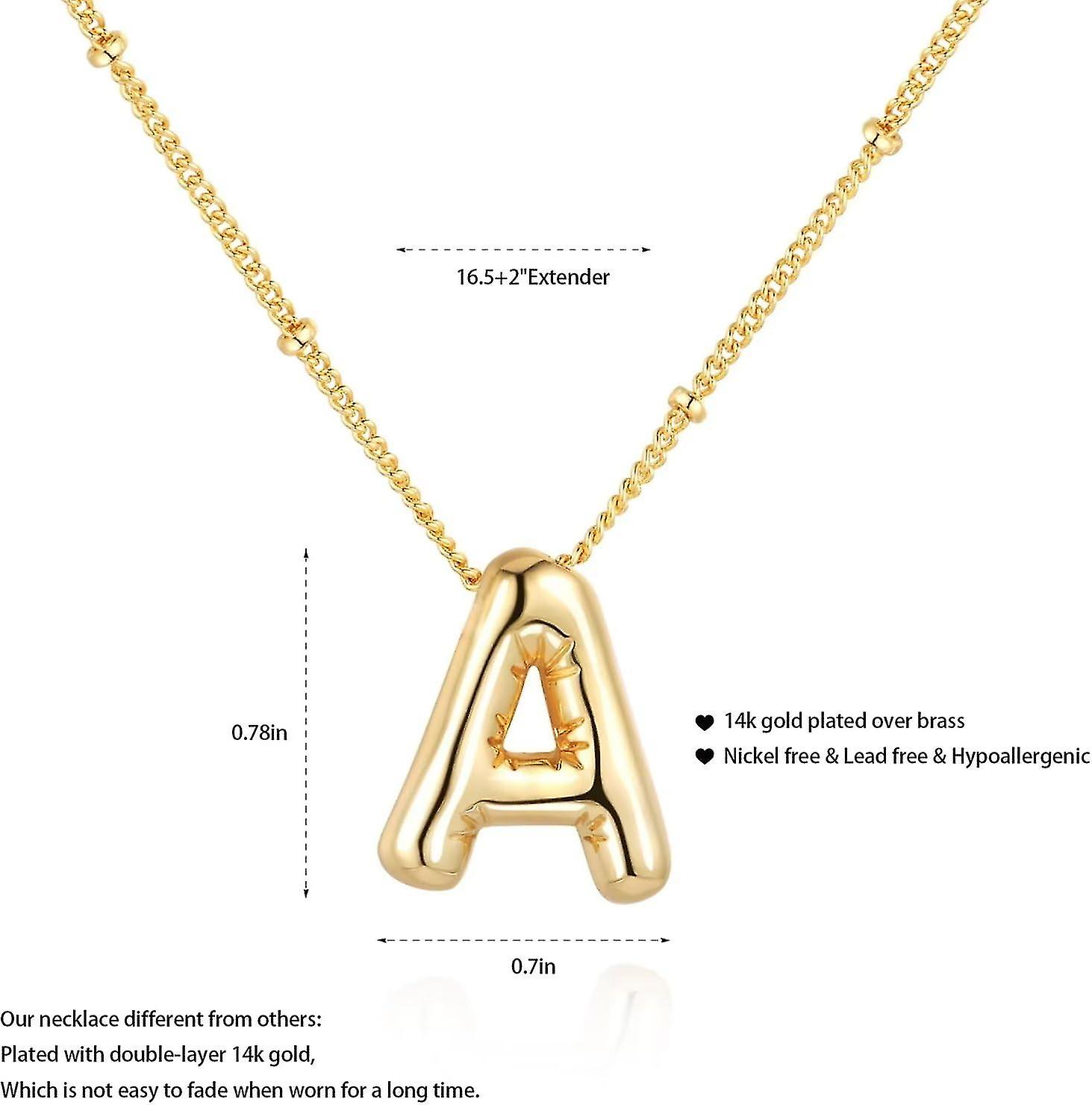 Bubble Letter Necklace Balloon Initial Necklaces For Women Girls Dainty ...