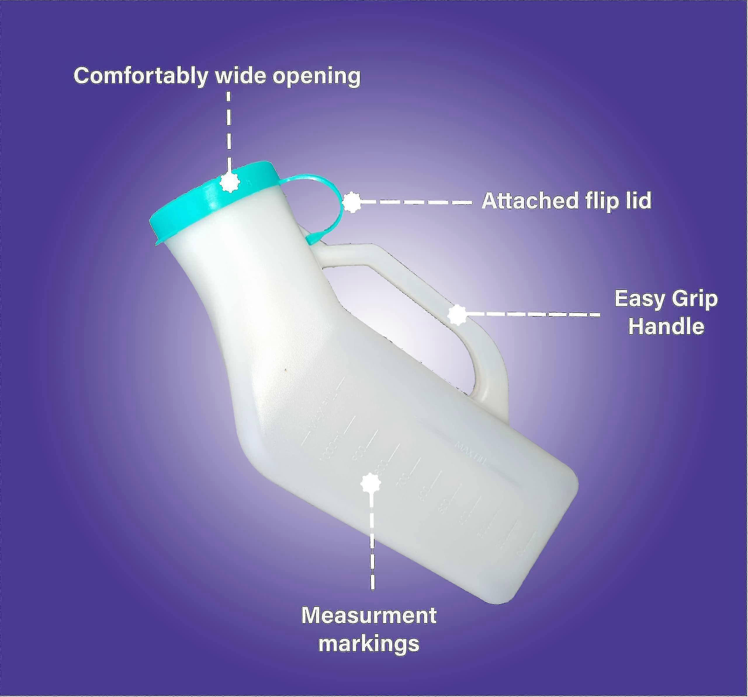 Male Urinal Bottle | 1000ml | Secure Cap | Measuring Scale | Easy Grip ...