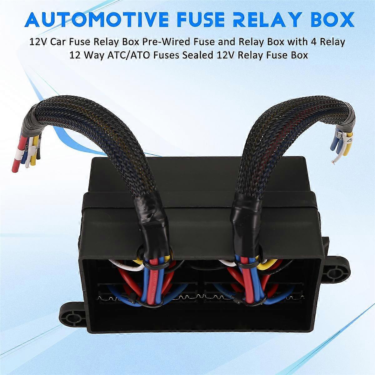 12V Car Fuse Relay Box Pre-Wired Fuse and Relay Box with 4 Relay 12 Way ...