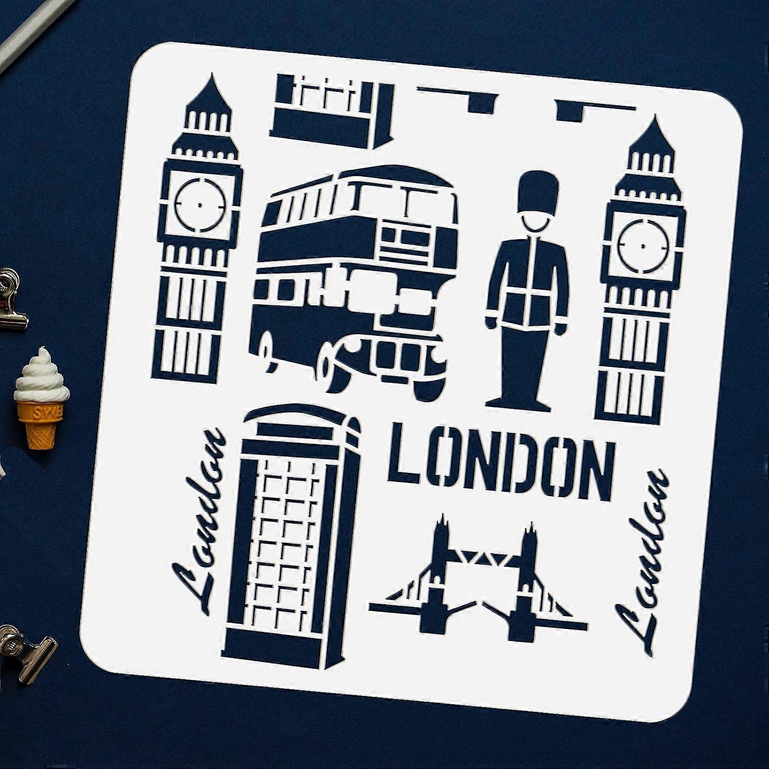 London City Wall Stencil 11.8x11.8 inch Reusable Telephone Box Soldier ...