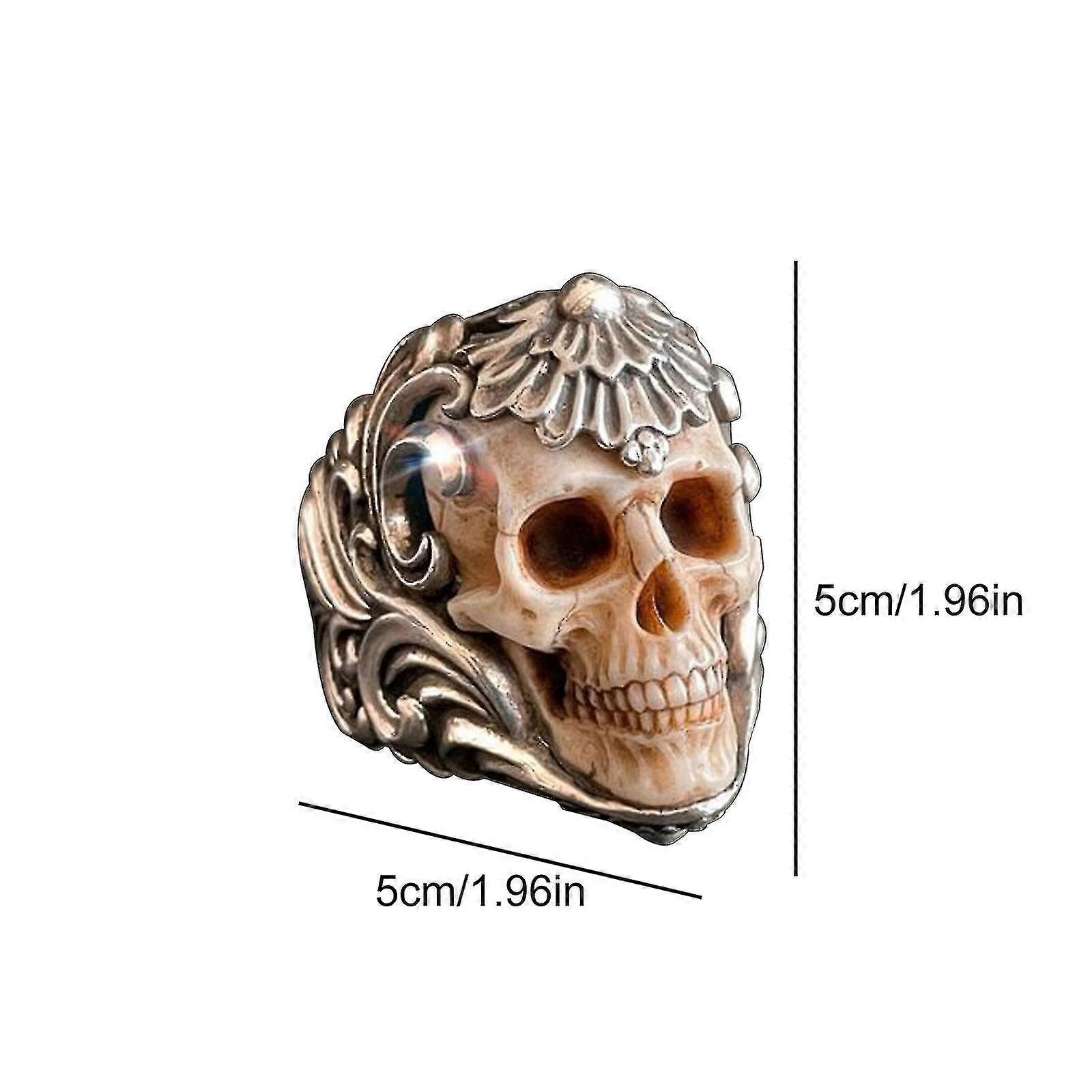 Vintage Polsk Blommig Pansar Hjorthorn Skull Ring, Justerbar Öppen ...