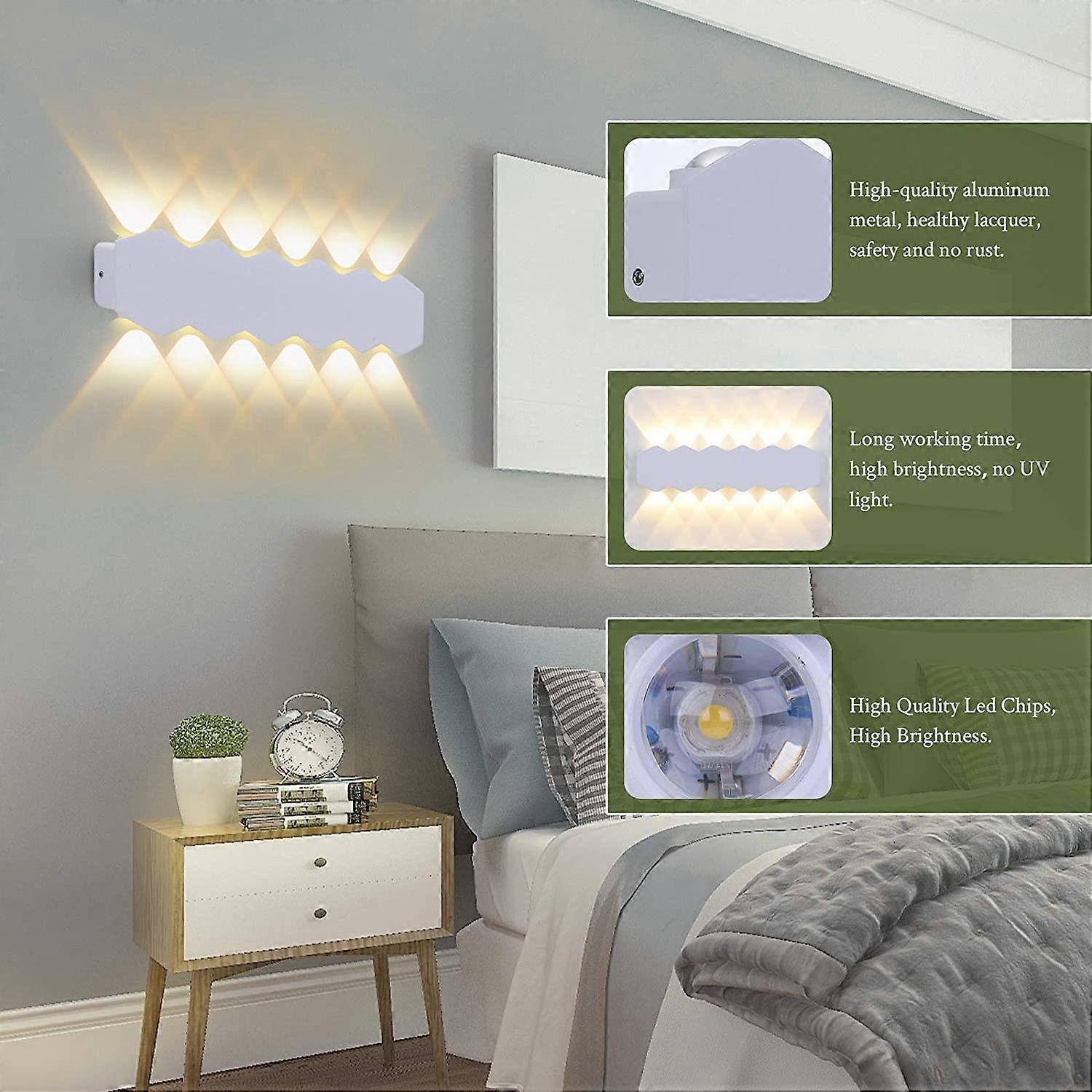 12W LED 31cm Wall Light Indoor White Lamp Modern Up Down Spot Wall Lamp ...