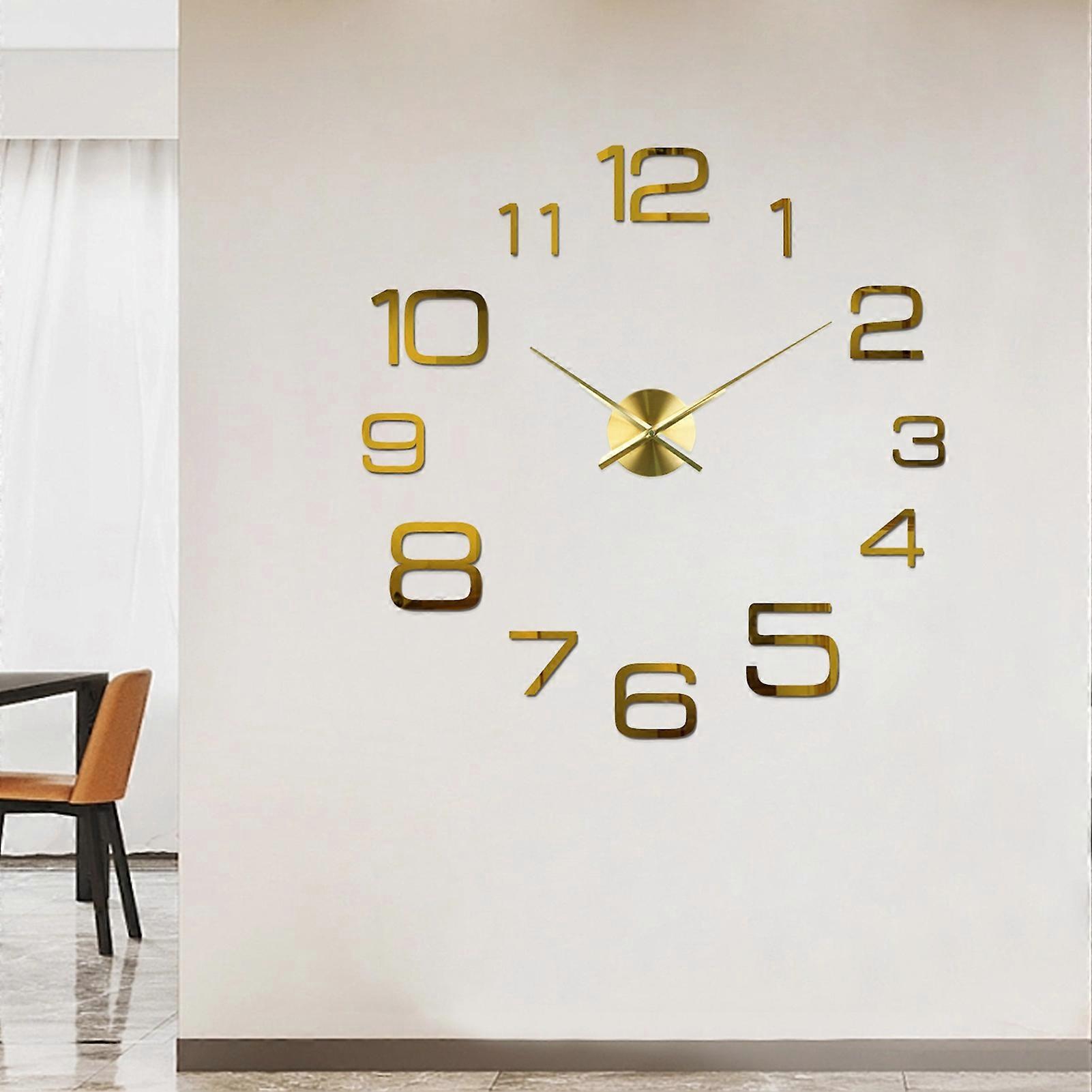 Wall Clock Punch Free Wall Mounted Easy Installation Large Numbers 3D Effect Remind Time Battery ...