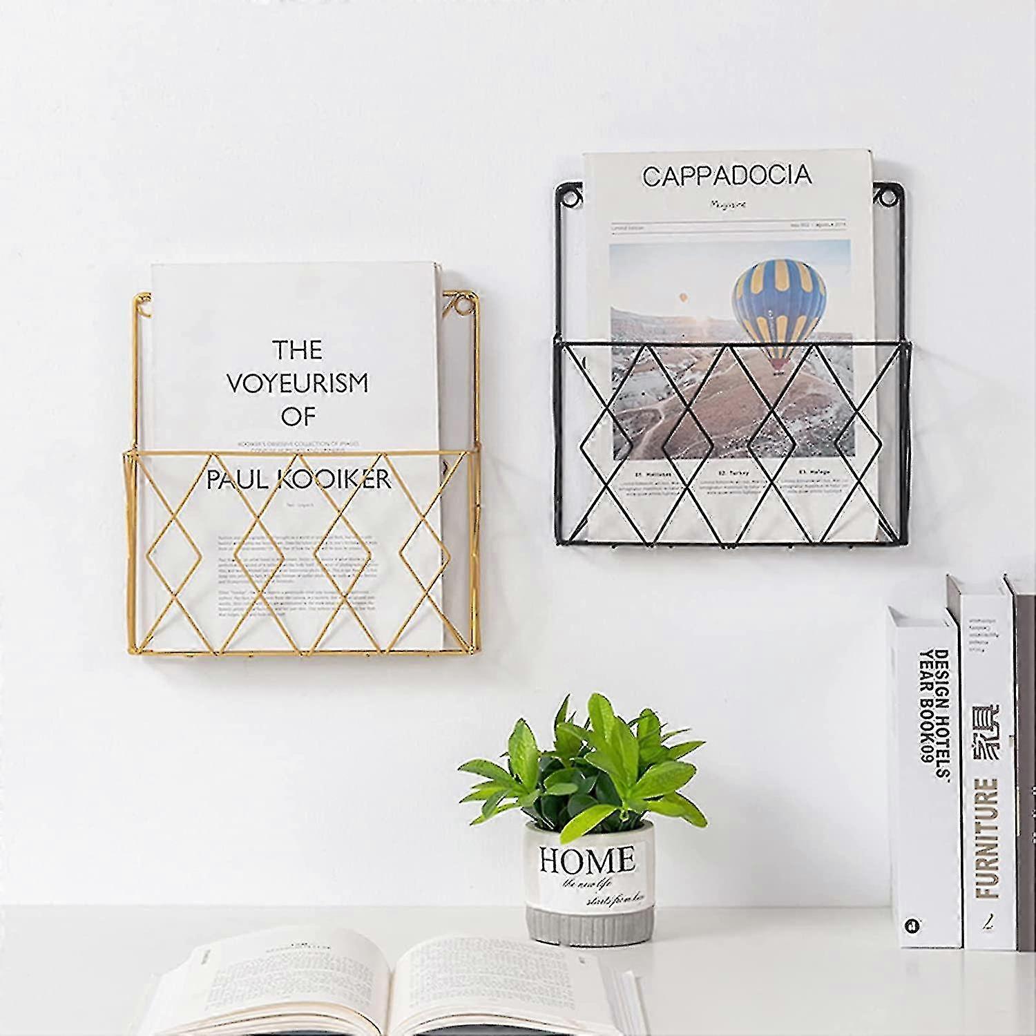 Metal Wall Mounted Magazine Rack, Newspaper Organizer Metal Wire Black ...