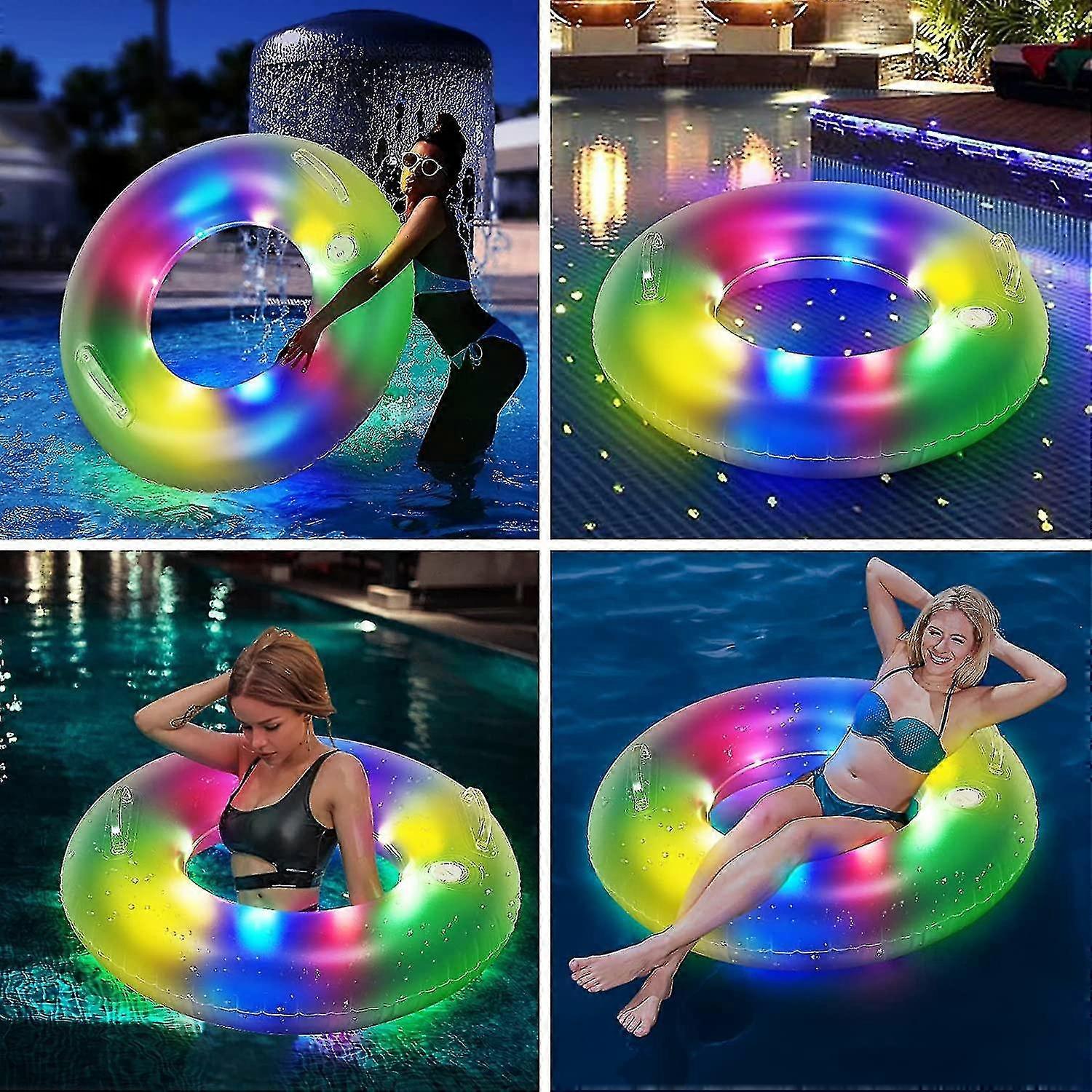 Inflatable Pool Floats, Pool Floats Adult, Pool Floaties Kids With Colorful Led Lights, Led Pool ...