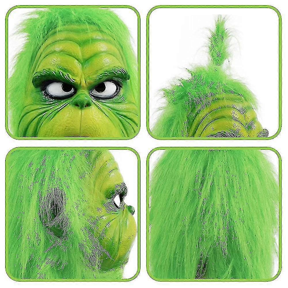 Christmas The Grinch Full Head Latex Mask Xmas Hat Monster Adult Gloves ...