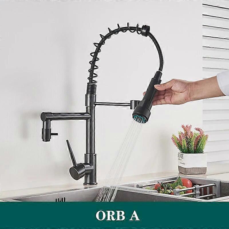Black Spring Kitchen Faucet Pull Out Side Sprayer Dual Spout 360 ...