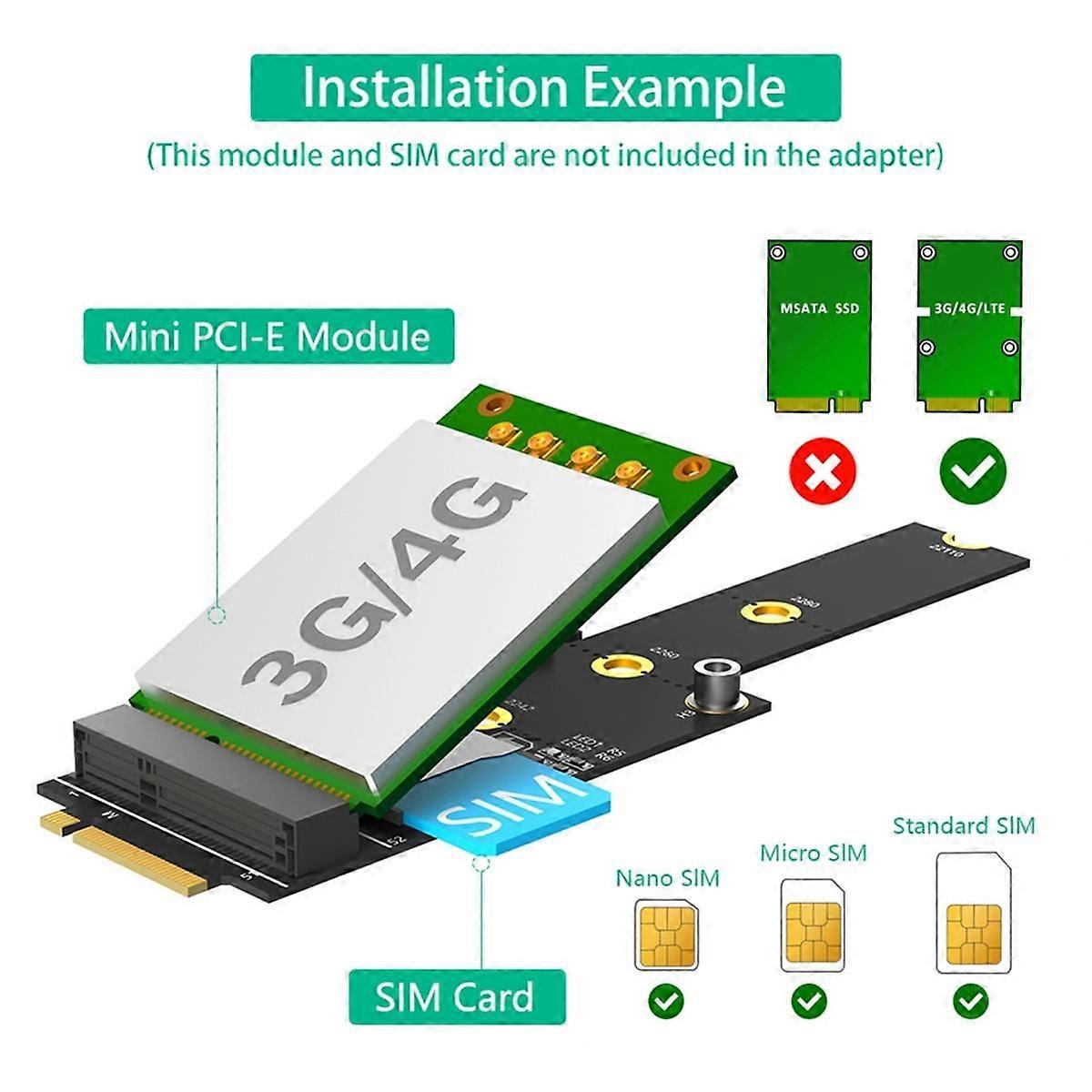 Mini PCI-E to M.2(NGFF ) Key M Adapter with SIM Card Slot for WiFi/WWAN ...