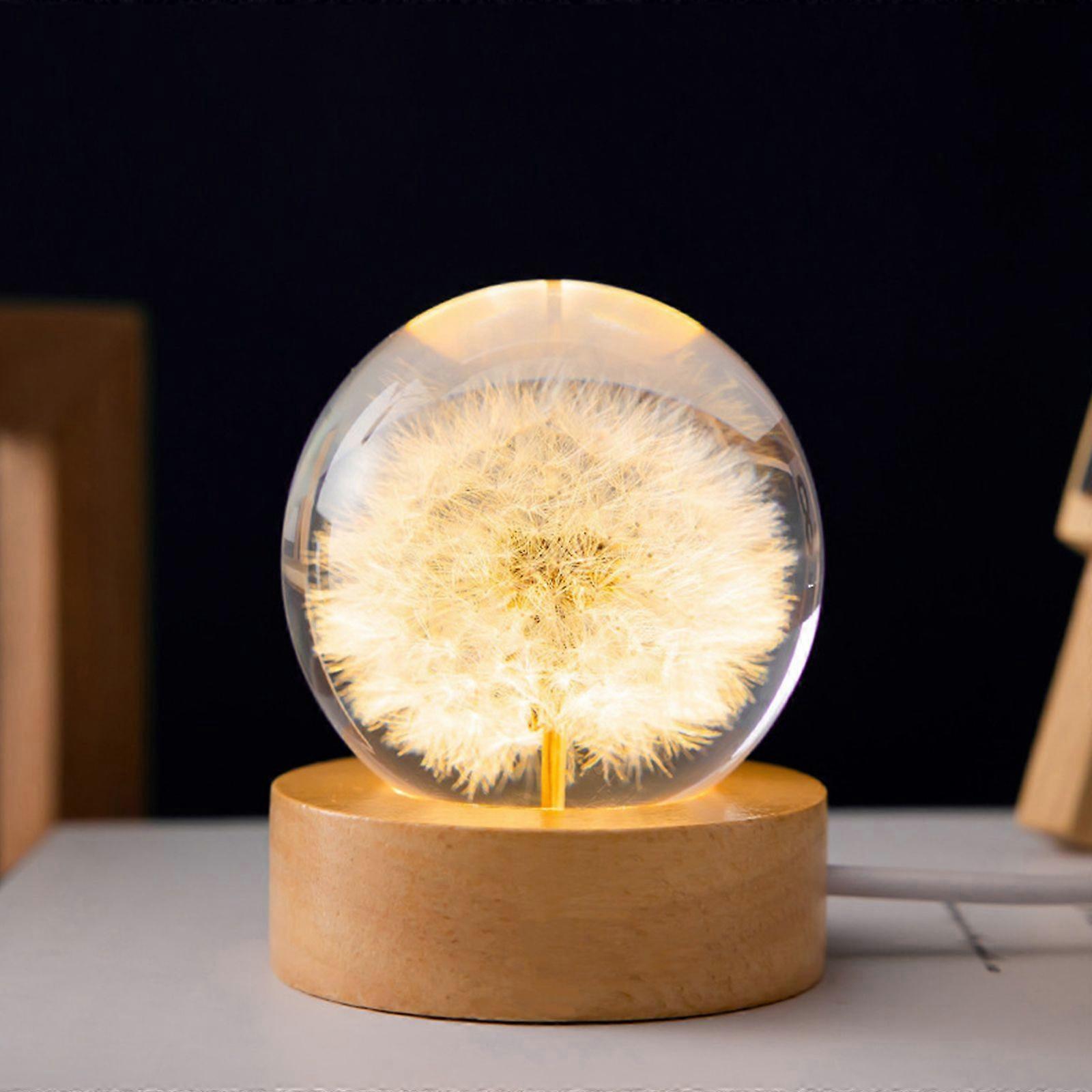 Luminous Crystal Ball Rotating Night Light with Wooden Base and Eternal ...