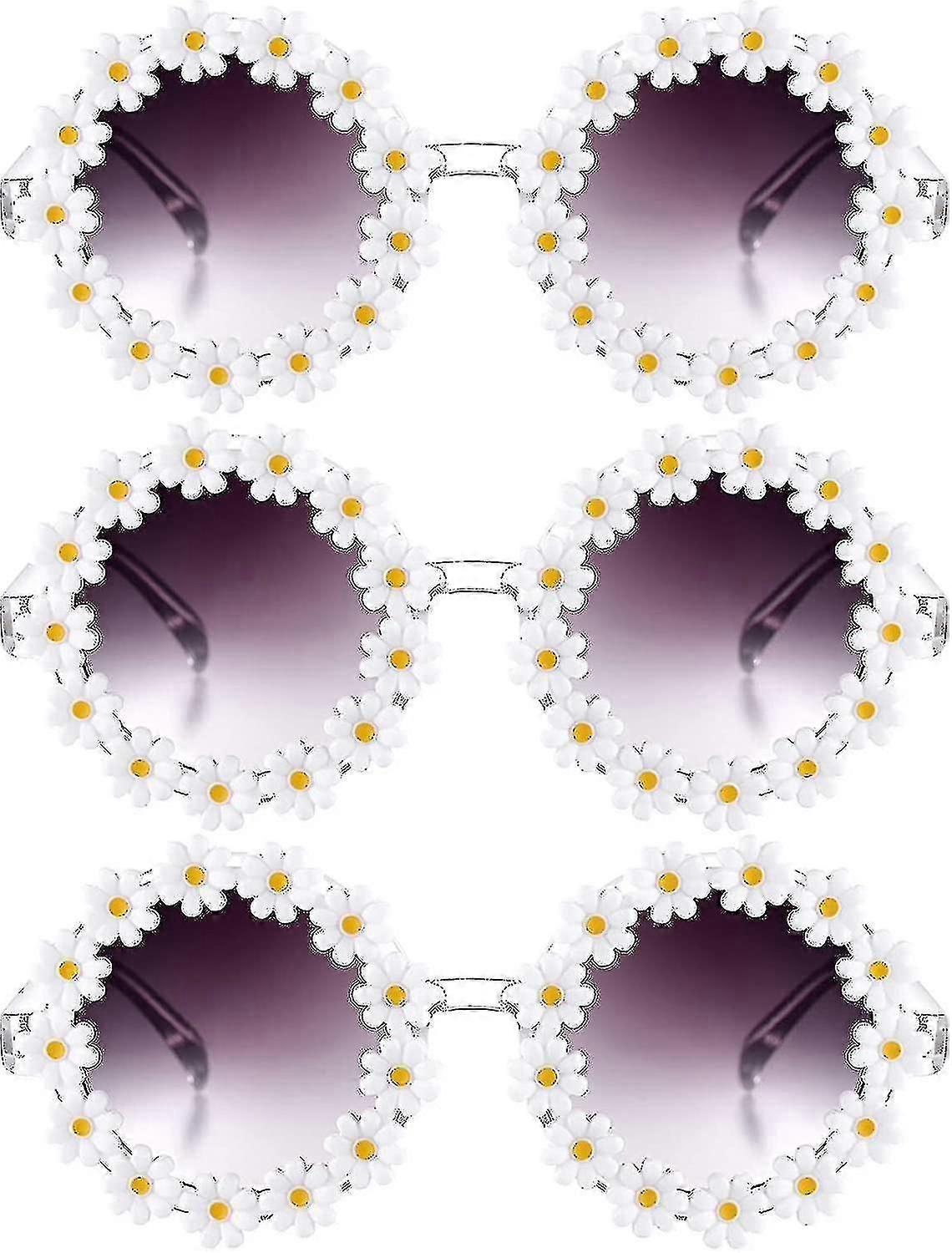 3 Packs Retro Daisy Sunglasses For Women Flower Round Disco Sunglasses ...