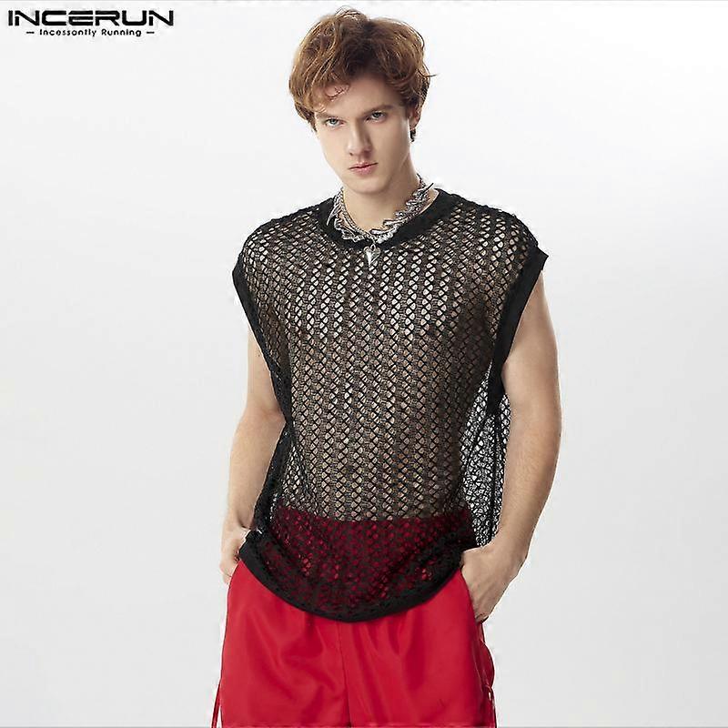 INCERUN Men Round Neck Sleeveless Fishnet Hollow Summer Vests Tank Tops ...
