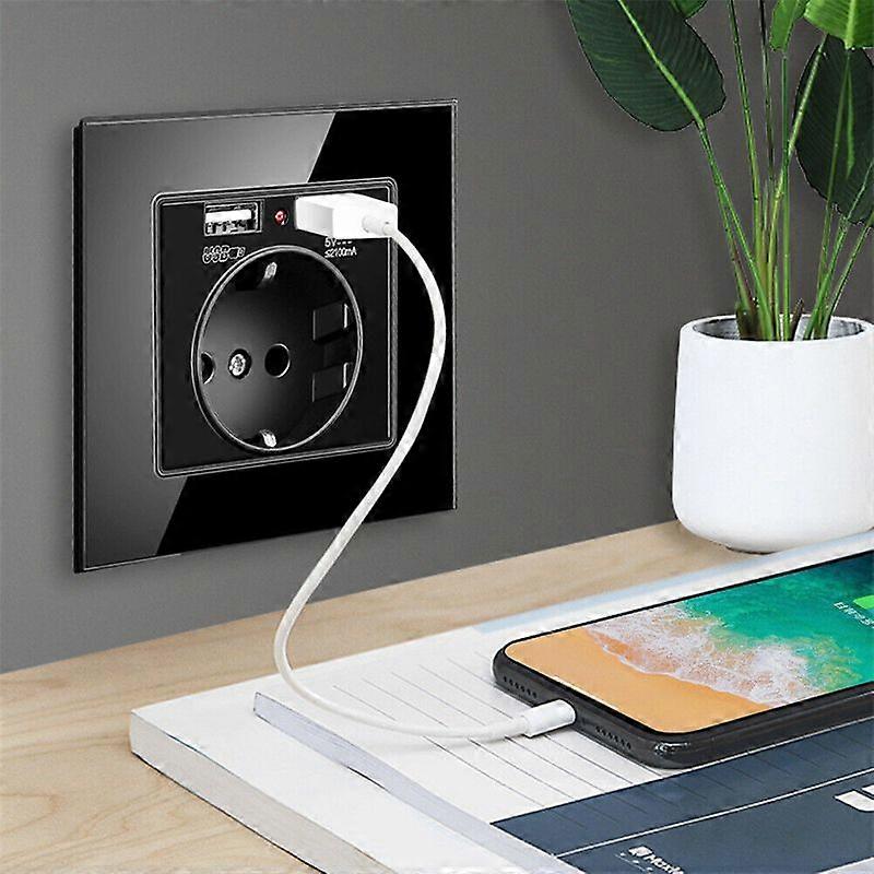 EU Wall Triple Sockets 16A With 4 USB 2.1A, Flush-Mounted 3-Way Power ...