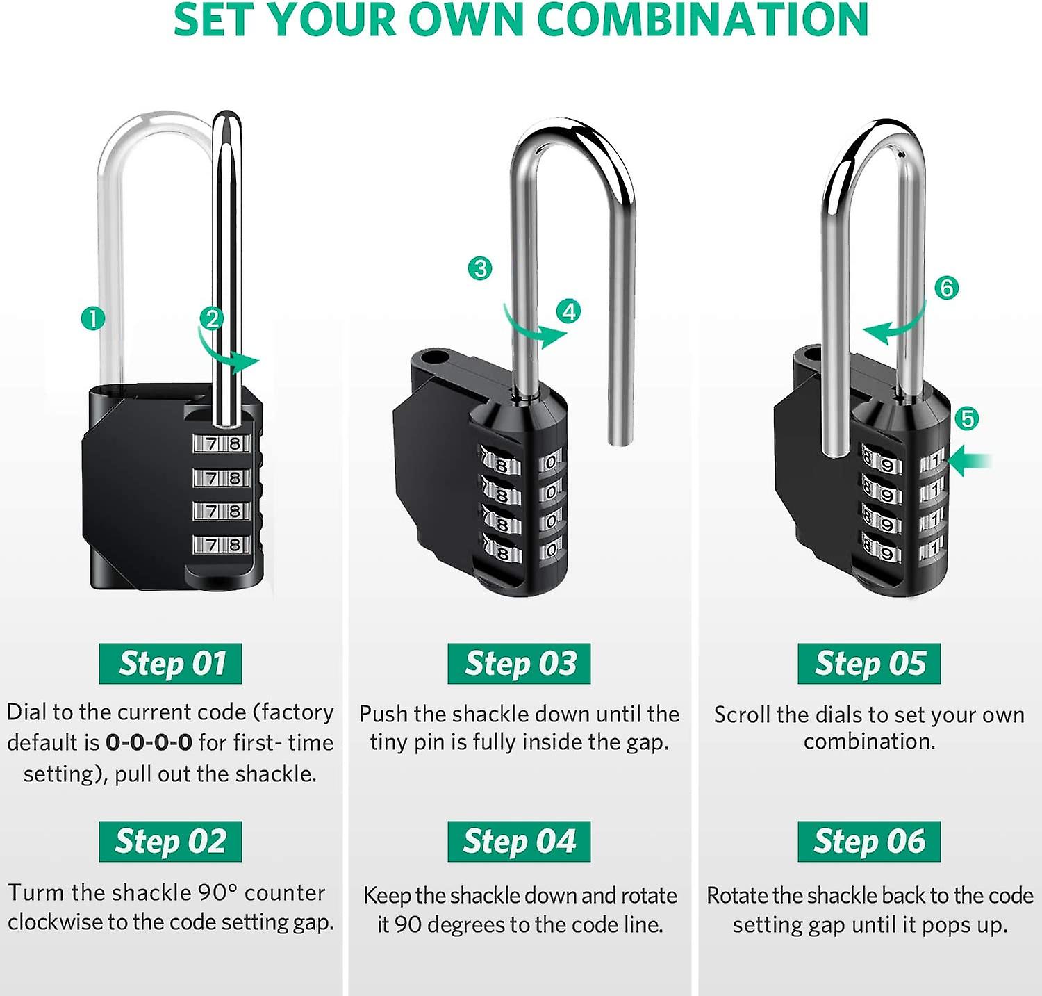 Combination Padlock Heavy Duty Lock - Weatherproof Padlock, Resettable ...