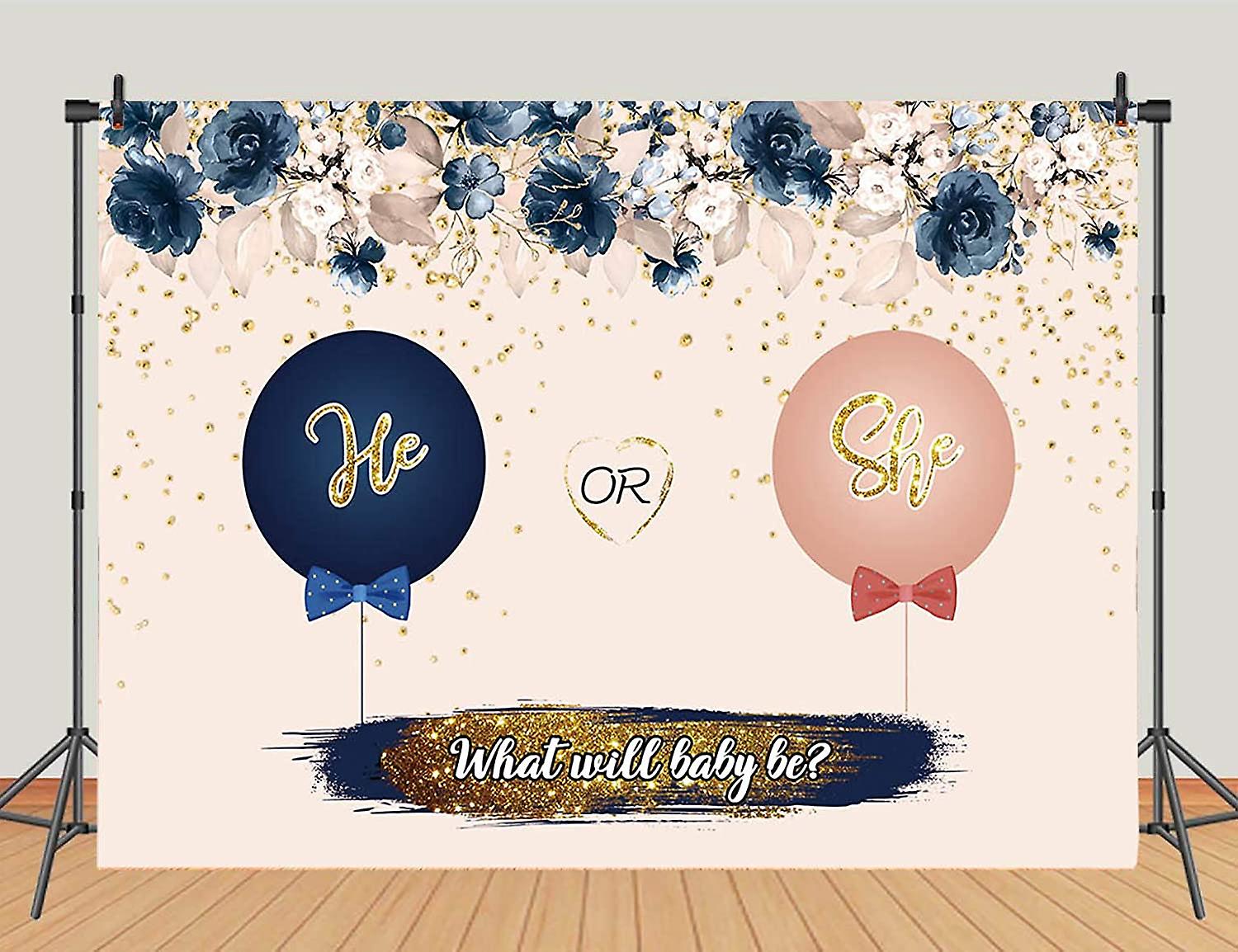 Navy Blue And Blush Pink Gender Reveal Party Backdrops 5x3ft He Or She ...