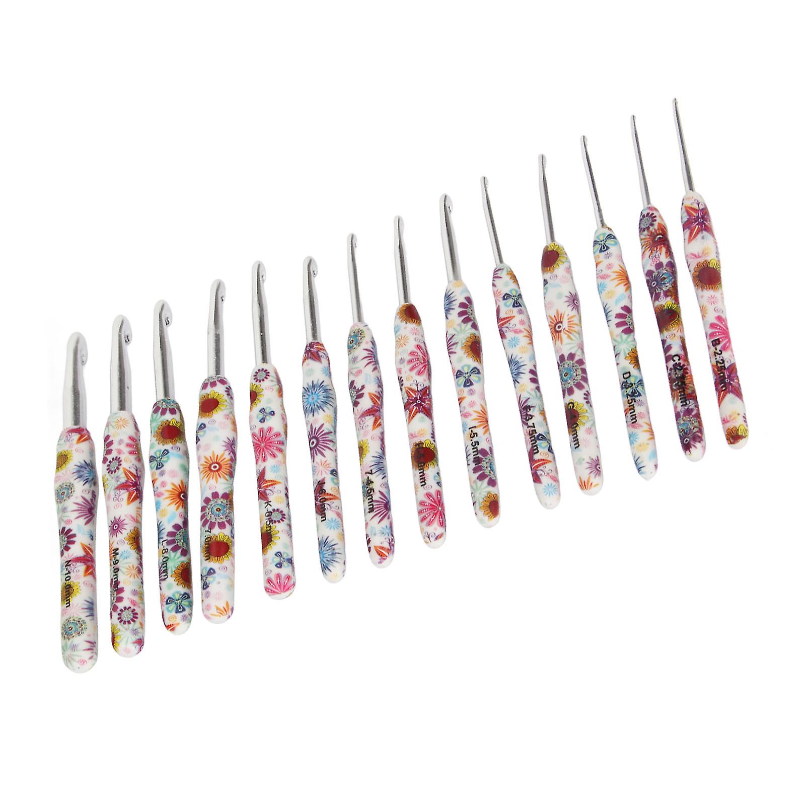 Sunflower Print Crochet Hooks Set - 14pcs Ergonomic Aluminum Hooks with ...