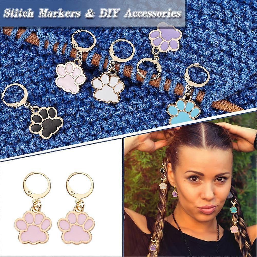 24 Pcs Dog Paw Stitch Markers 5 Colors Enamel Alloy Crochet Stitch ...