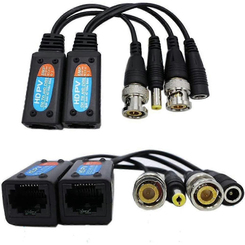 4 Pcs Balun Hd Cat5 Rj45 To Bnc Passive Video Baluns Transceiver With ...