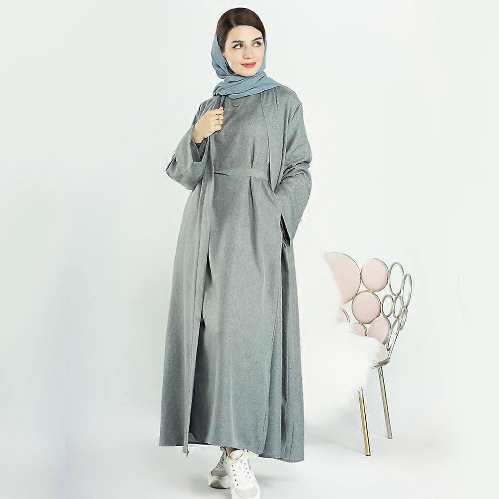 Ramadan Eid Cotton Linen Abaya Dubai Turkey Hijab Dress Matching Kimono Muslim Abayas For Women ...
