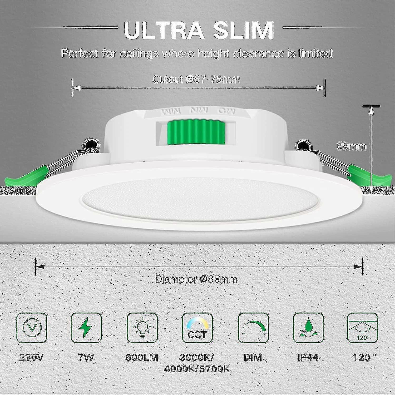 12pcs 7w White Led Downlight Recessed Ceiling Lights Slim Spot Light ...