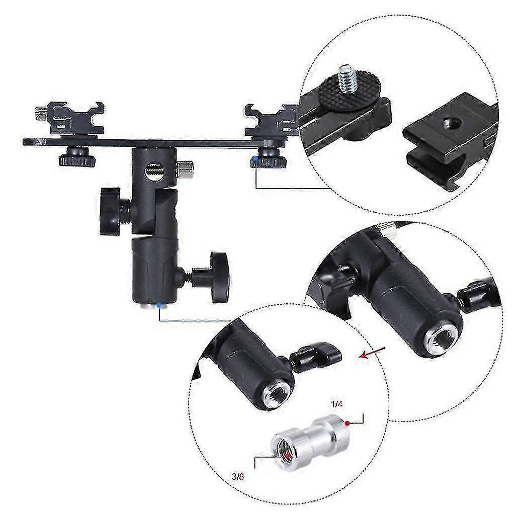 Dual Flash Bracket 2-hot Shoe Mount Speedlight Stand Umbrella Holder ...