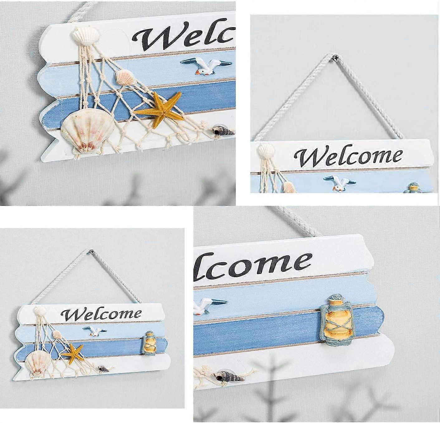 Mediterranean Nautical Wooden Welcome Sign, Beach Style Welcome Home ...