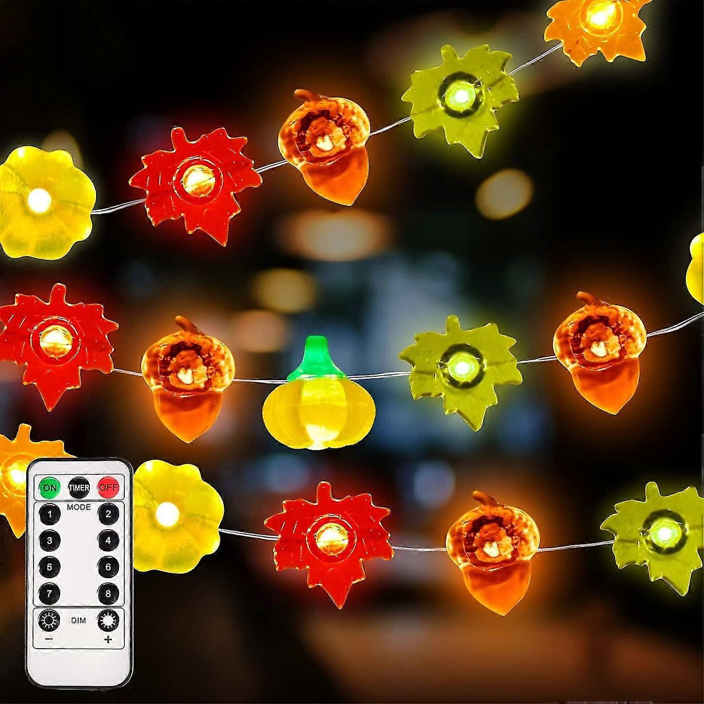 Fall Decor String Lights - 10ft 30led 3d Pumpkin, Maples, And Acorns ...