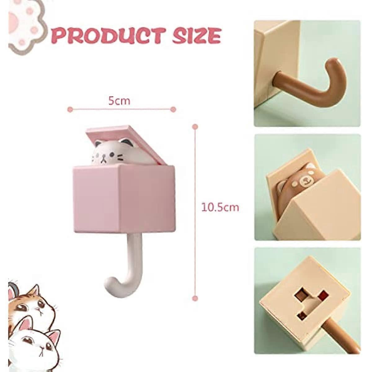 4 Pcs Cute Pet Hooks Pop Up Cat Wall Hooks Creative Self Adhesive Coat ...