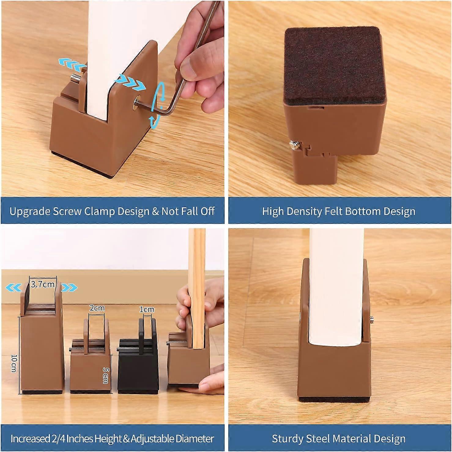 2" Adjustable Chair Risers with Screw Clamp, Heavy Duty Sofa Bed ...