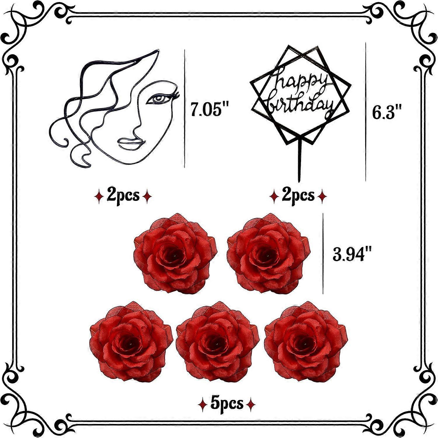 Red Acrylic Minimalist Art Lady Face Cake Topper Rose Cake Topper ...