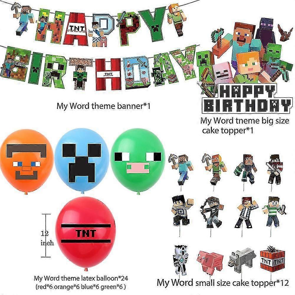 Minecraft Theme Party Supplies Kit Balloons Banner Cake Toppers ...