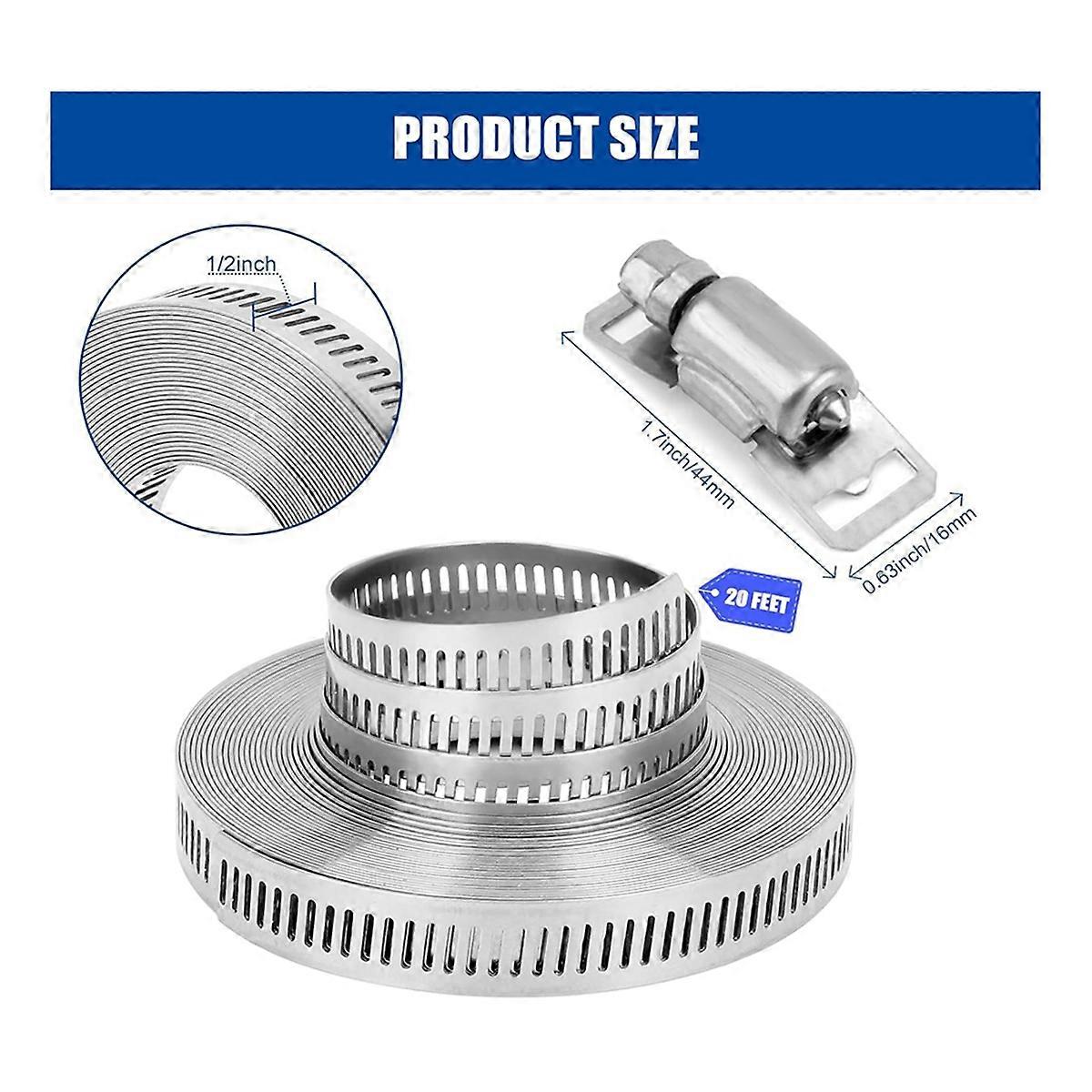 Hose Clamps 20FT Metal Strap+20 Fasteners DIY Cut-To-Fit Stainless ...