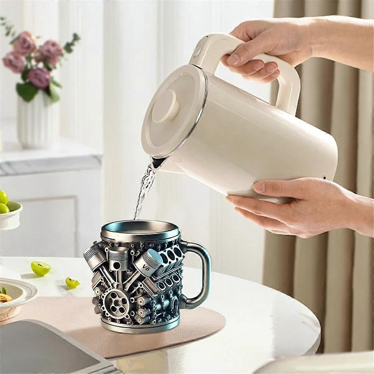 V6 Engines Stainless Steel Cup Coffee Mug, Car Engine Coffee Cup with ...