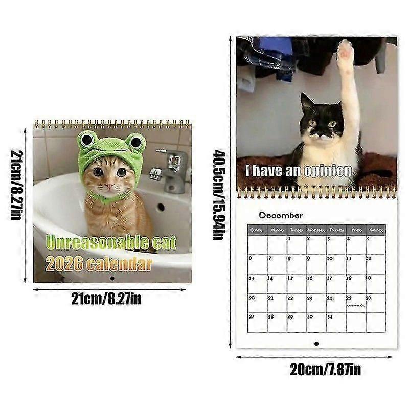 Cat Calendar 2026 Unreasonable Cat 2026 Calendar Funny Cat Wall ...