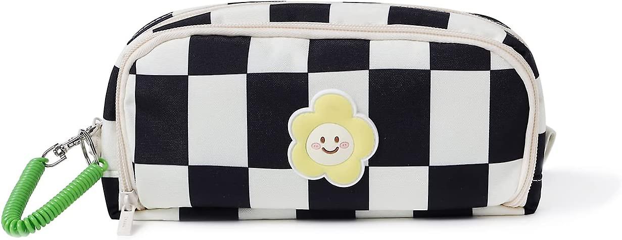 Kawaii Pencil Pouch Aesthetic Checker Canvas Pencil Case Organizer ...