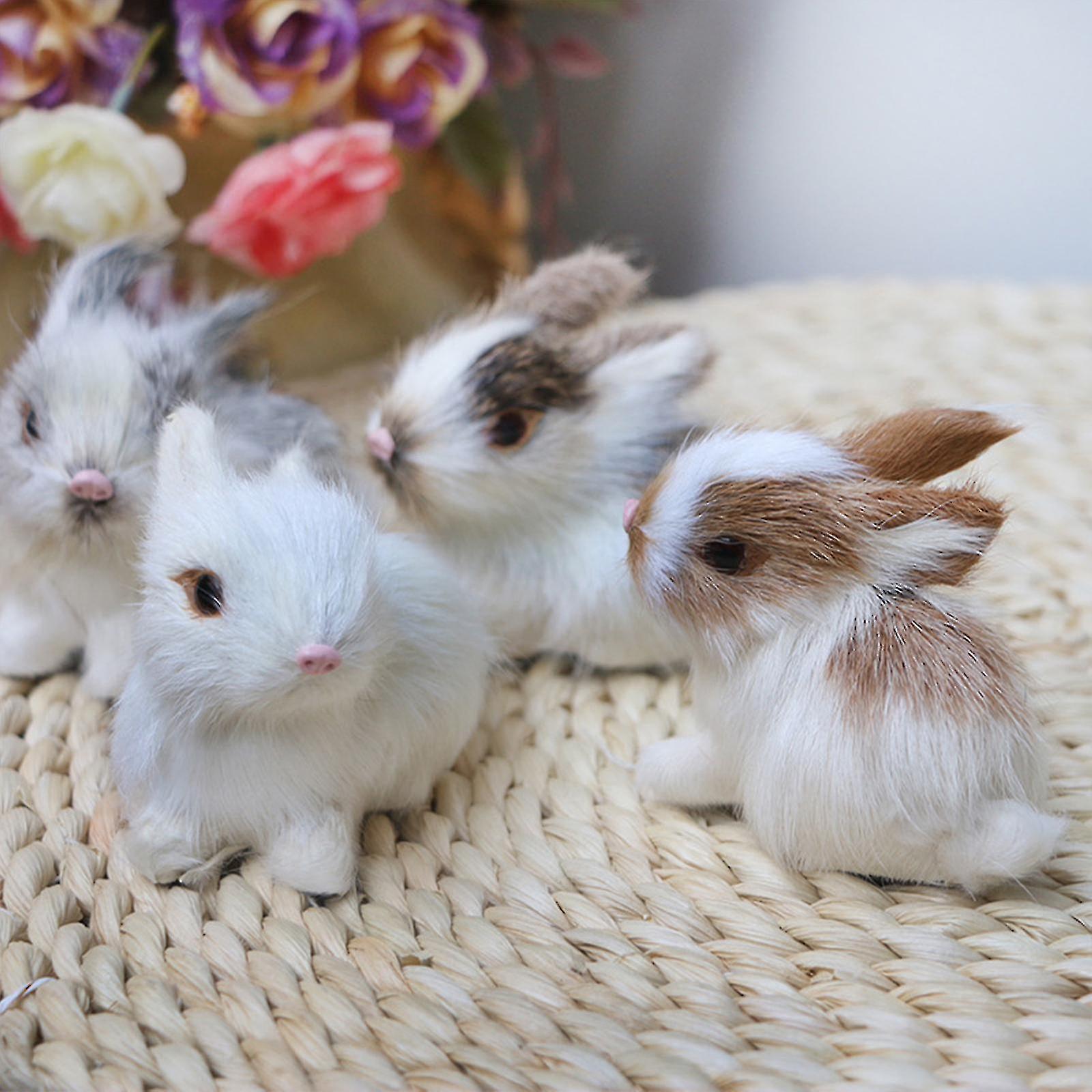 Pack Of 4 Assorted Miniature Realistic Furry Rabbits Figurines ...