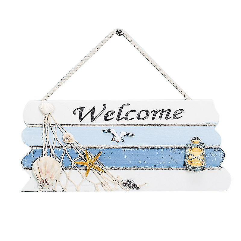 1 Piece Mediterranean Nautical Wooden Welcome Sign, Beach Style Welcome ...