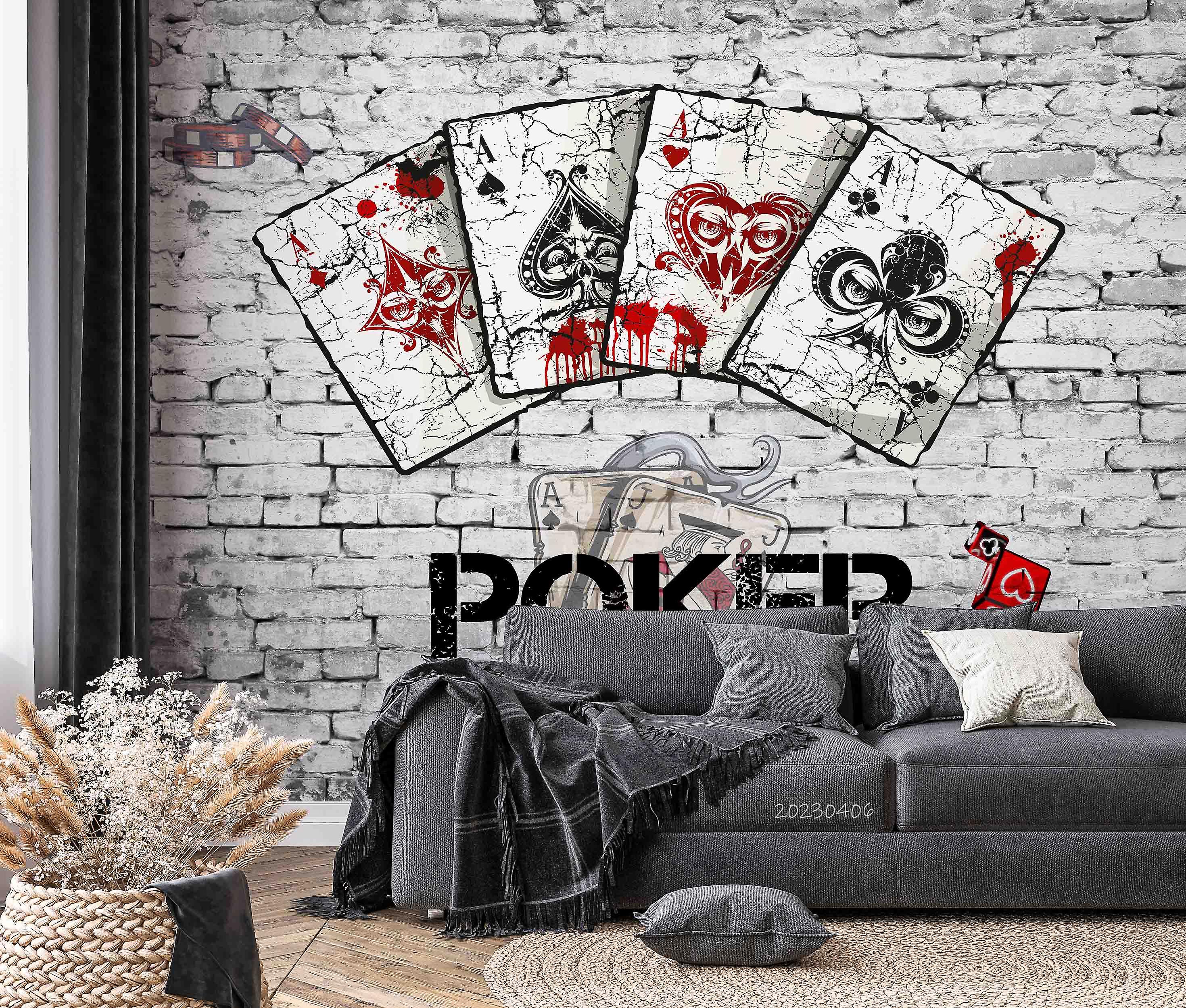 3D Graffiti Poker Brick Wall Background Wall Mural Wallpaper Gd 5602 ...