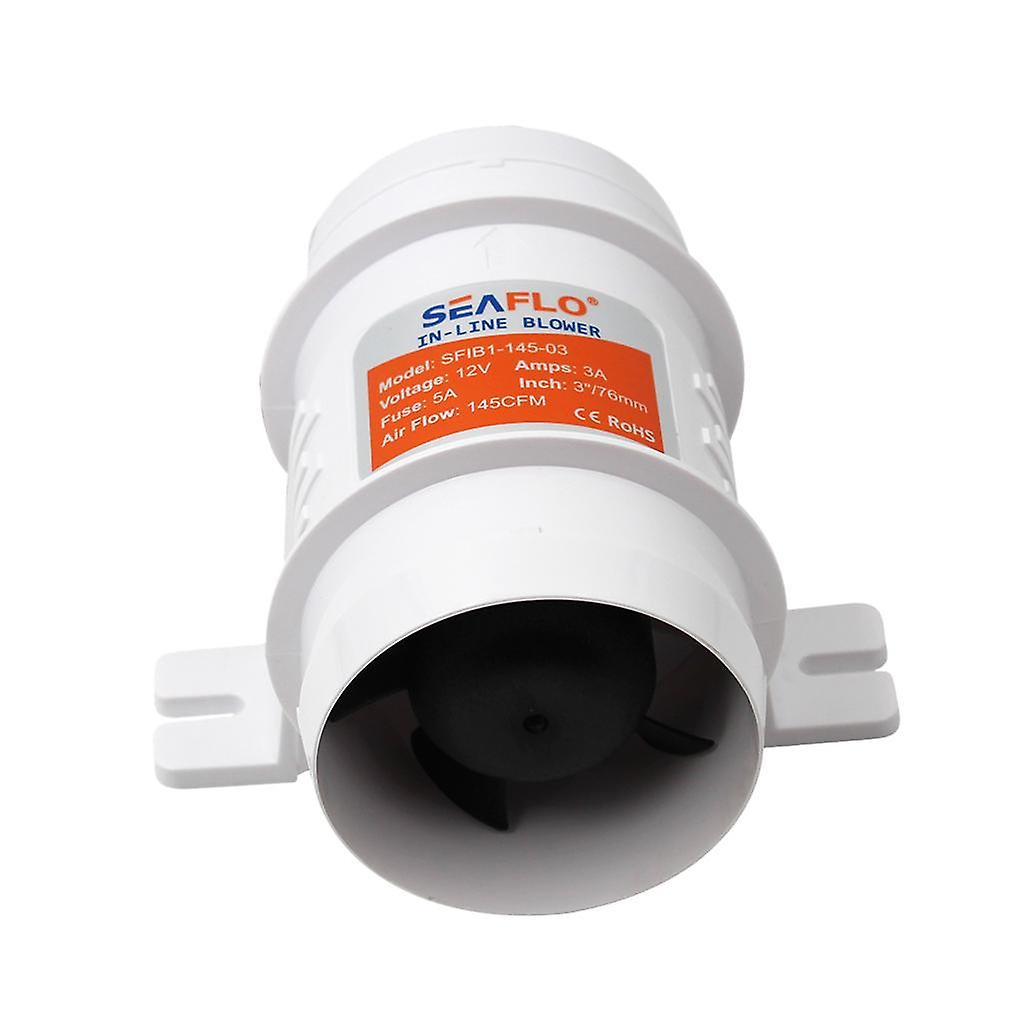 SEAFLO 3" In-Line Marine Bilge Air Blower 12V 145 CFM Quiet Boat White ...