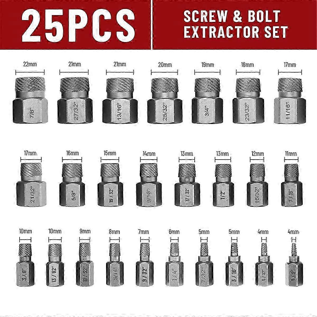 25Pcs Screw Extractor Set Hex Multi-Spline Easy Out Bolt Extractor Set ...