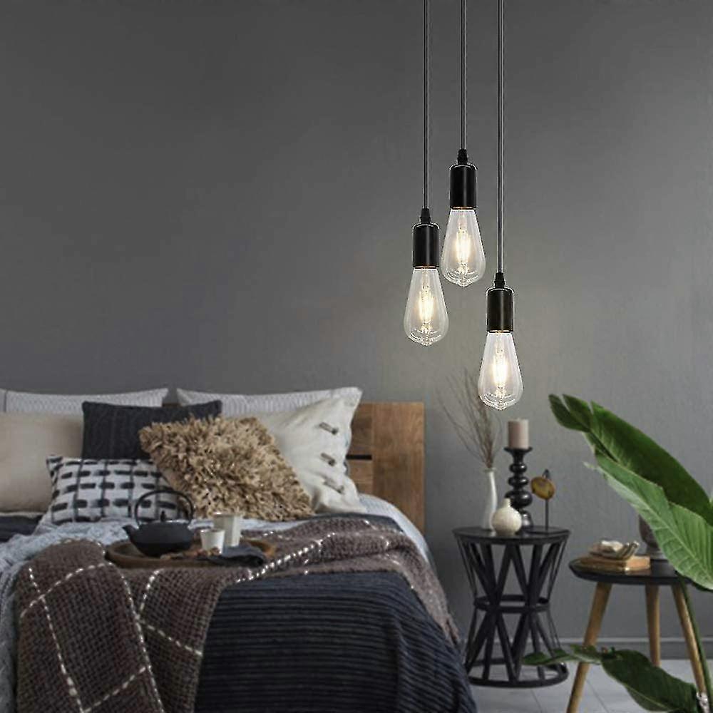Byx Loft Vintage 3-lamp Suspension Holder Black Cable Pendant Light For ...
