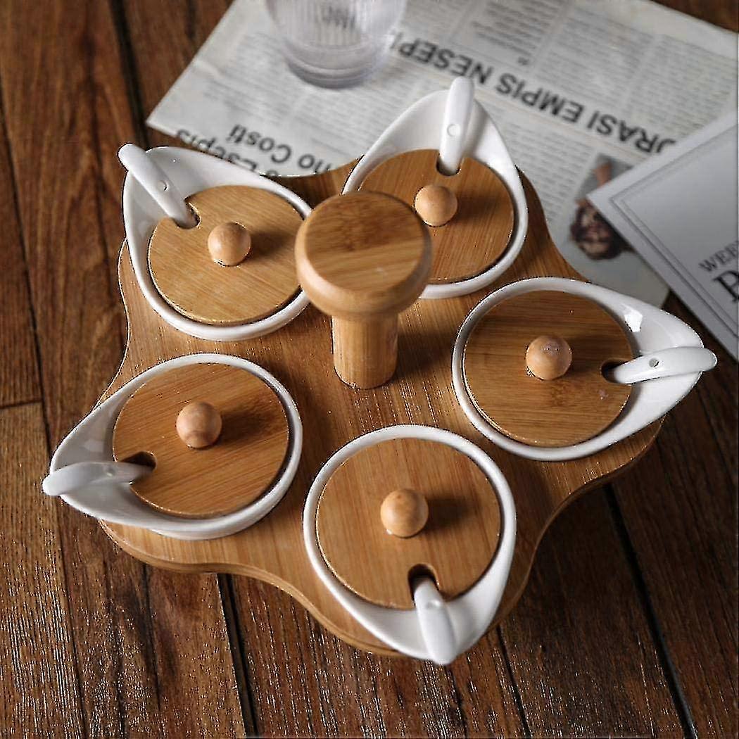 Porcelain Condiment Jar Spice Container With Lids,bamboo Cap Holder ...